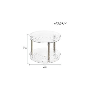 mDesign Plastic Spinning 2-Tier Lazy Susan Turntable Storage Tray - Rotating Organizer for Bathroom Vanity Counter Tops, Under Sink, Closets, Dressers - Clear/Chrome