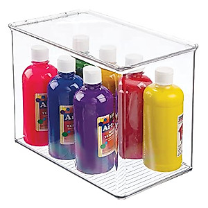 mDesign Tall Plastic Stackable Art and Craft, Sewing, Crochet Storage Container Bin with Hinged Lid - Compact Organizer and Holder for Thread, Beads, Ribbon, Glitter, Yarn, Clay - Clear