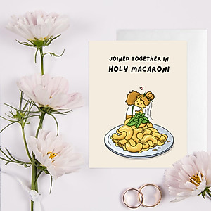 ALY LOU Funny Wedding Card, Engagement Bridesmaid Bachelorette Cards for Bride/Groom, Bridal Wedding Shower, For Him/Her, Couple, Congratulations Greeting Cards (Joined together in holy MACARONI)