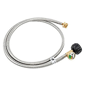 JEASOM 5 FT Propane Adapter Hose with Gauge - 1Lb to 20Lb Propane Conversion for Type1 LP Tank/QCC1,Bulk Portable Appliance and Gas Grill (Stainless Steel Braided Hose)