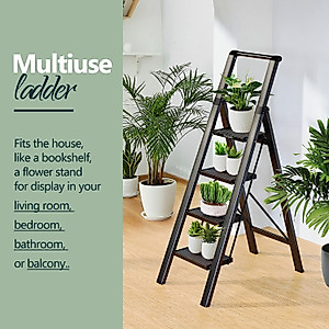 WOA WOA 4-Step Ladder with Widen Pedals, Lightweight Folding Aluminum Ladder with Anti-Slip Feet for Home, Kitchen High Cabinet - 330 lbs Load - Black