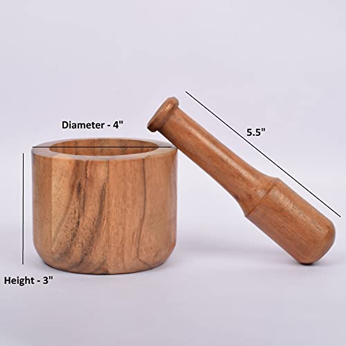 Samhita Acacia Wood Mortar and Pestle for Garlic Pepper Herb Crusher Kitchen Utensils Birthday Housewarming Gift. Mortar- 4" x 3" Pestle- 5.5"