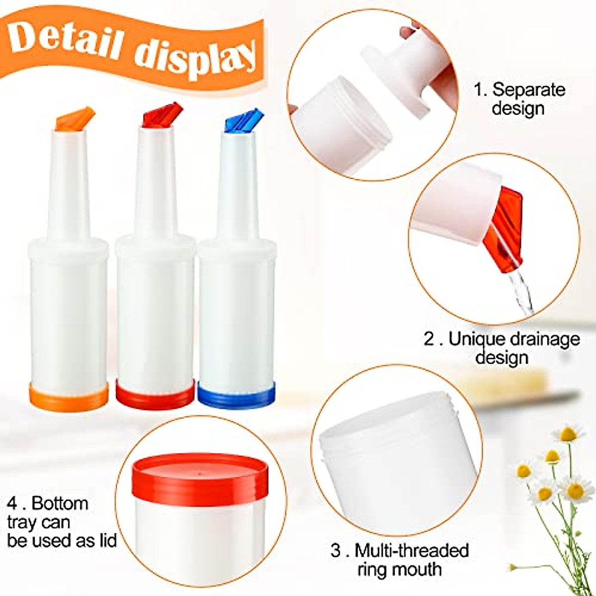 18 Pack Bar Pour Colorful Juice Pouring Bottle Containers 34 oz Plastic Juice Dispensers in 6 Colors for Bar Home Kitchen Party Supplies