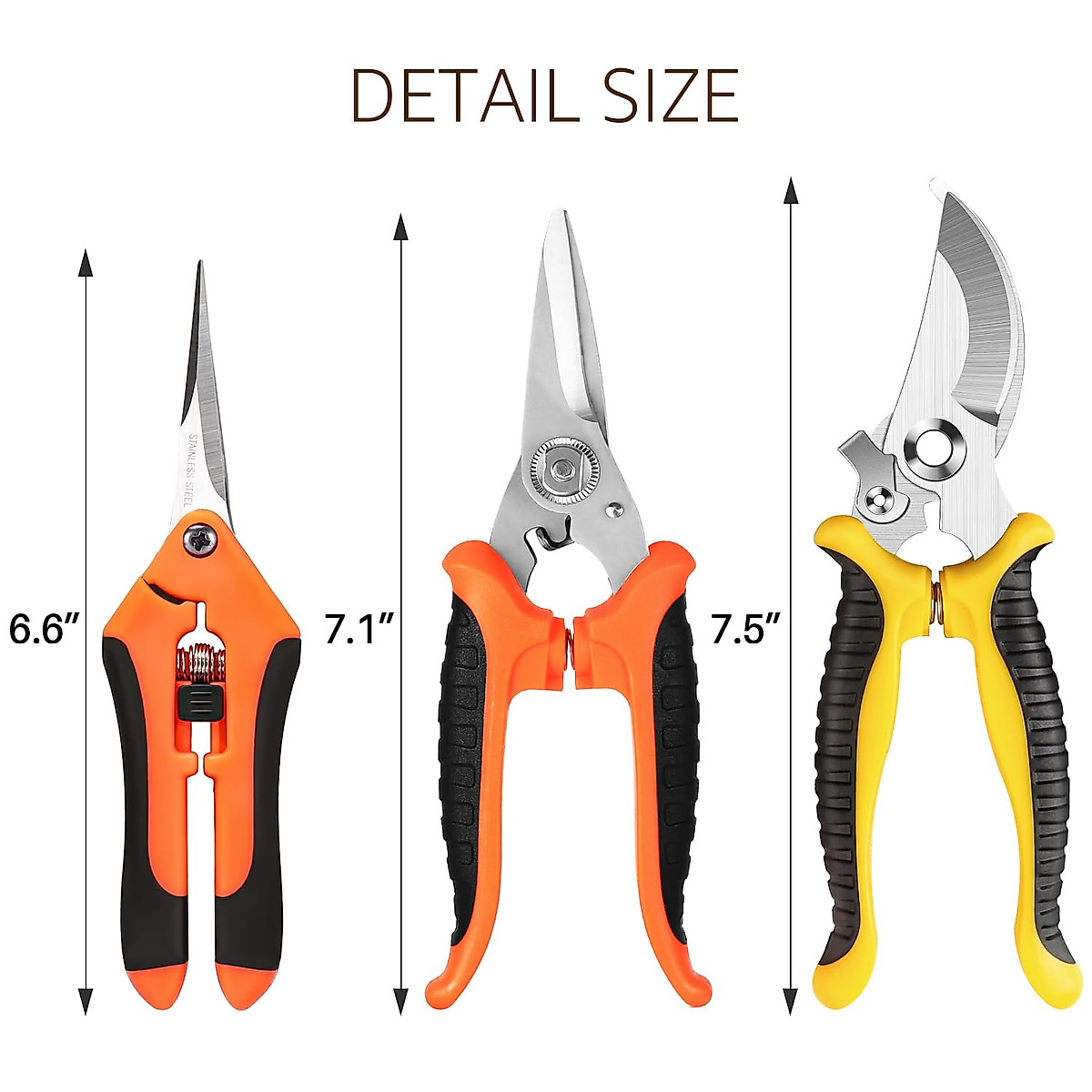 3 Pack Garden Pruning Shears Stainless Steel Blades Handheld Pruners Set with Gardening Gloves