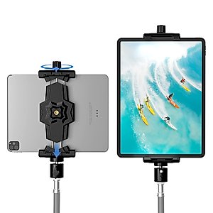 iPad and Phone Tripod Mount Adapter with Ball Head, iPad Holder for Tripod, 360 Rotatable Tablet Clamp Mount fits iPad Pro 12.9, iPad Air Mini 3 4, Galaxy Tab, Surface Pro, Selfie Stick(5.3-10.6")