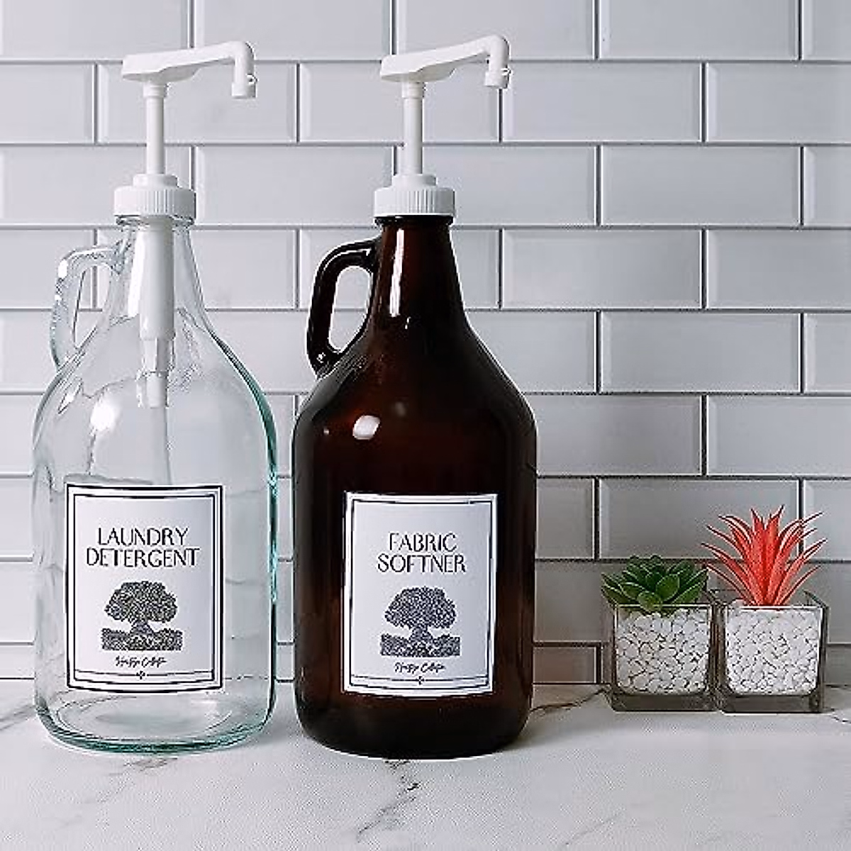 Gallon Pump Dispenser - 38/400 Pump Bottle Dispenser for Shampoo, Laundry Detergent, Liquid, Water, Popcorn Butter, Snow Cone Syrup, Oil - Fits Most 1 Gallon Jugs & One Gallon Containers, White 2pk