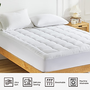 SONIVE Bedding Mattress Pad Soft, Fluffy Pillow Top Mattress Cover, Cooling and Breathable Mattress Topper, Streches up to 21 Inches Mattress Cover, Machine Washable (White, Queen)