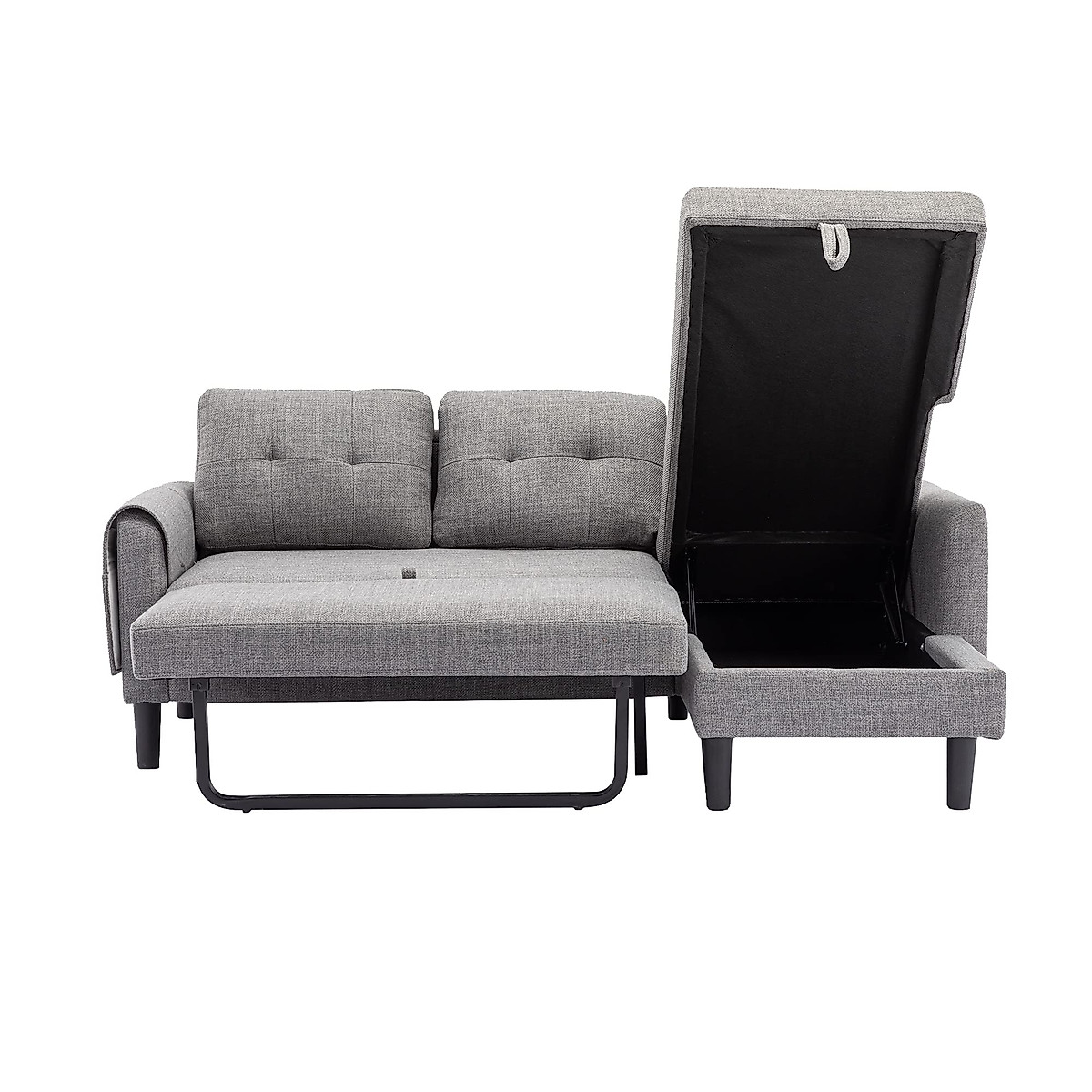 Eafurn 3 Seater Sectional Chaise Lounge and Storage,L Shaped Convertible Pull Out Bed,Comfy Velvet Upholstery Corner Sofa & Couches Button Tufted Living Room Furniture Sets, Gray 72.44"