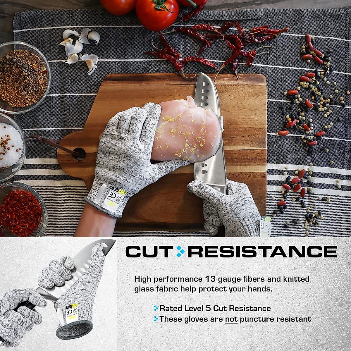 Glove Station Ultra Durable Series Cut Resistant Gloves - Cutting Gloves for Chefs, BBQ and Cooking - Level 5 Protection, Food Grade Safe Cut - Grey, Medium Size