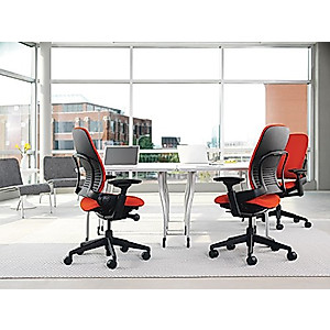 Steelcase Leap Desk Chair V2 with Headrest in Buzz2 Black Fabric - 4-Way Highly Adjustable Arms - Black Frame and Base - Standard Carpet Casters