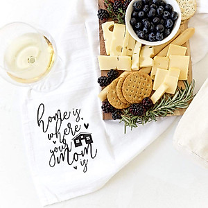 The Cotton & Canvas Co. Home is Where Your Mom is Soft and Absorbent Kitchen Tea Towel, Flour Sack Towel and Dish Cloth, for Her