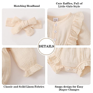 Renotemy Infant Baby Girls Romper Fall Winter Jumpsuit Girl Long Sleeve Rompers Baby Girl Clothes 0-3 Months Beige