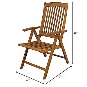 SeaTeak Avalon Multi-Position Folding Chair with Arms | Teak Folding Chair | Wooden Patio Chairs | Oiled Finish | 42" L x 23" W x 27" H