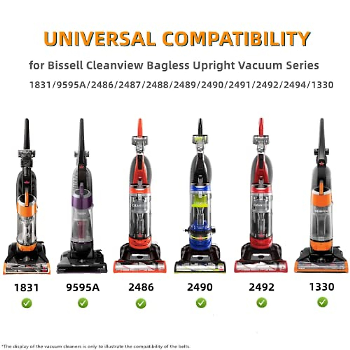 JEDELEOS Replacement Belts for Bissell Cleanview Bagless Upright Vacuum 1831 9595A 3583 2486 2487 2488 2489 2490 2491 2492 2494 1319 1320 1322 1327 1328 1330 1331 1332 1819 1820 Series (Pack of 2)