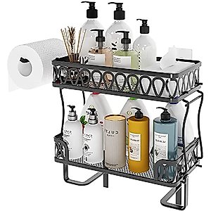 ZONEEAKO 2-Tier Toilet Storage Rack with Toilet Paper Holder and Mesh Design - Black, Durable Carbon Steel Material, Space-Saving, Easy to Assemble and Clean, Ideal for Bathroom Use (Black)