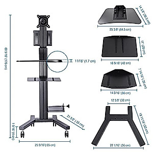 AW Rolling Computer Cart Adjustable Mobile PC Standing Workstation with Monitor Mount Keyboard Tray Printer CPU Holder Wheels for Shop Home Office Black
