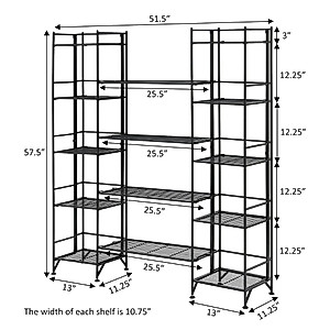 Convenience Concepts Xtra Storage Shelves - 5 Tier Folding Metal Shelving with Set of 4 Extension Shelves - Modern Shelves for Storage and Display in Living Room, Bathroom, Office, Black