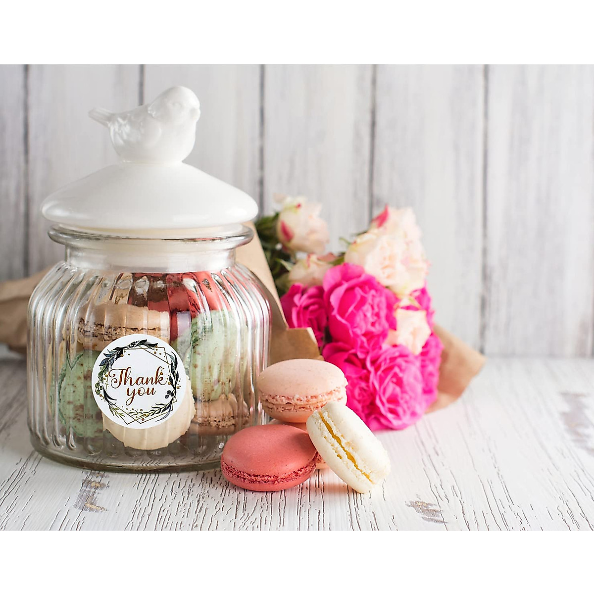 Louise Maelys 1.5 Inch Thank You Stickers for Wedding, Birthday, Bridal, Shower, Packaging, Small Business, Envelope, Gifts, 500pcs Per Roll Round Thank You Label Sealing Stickers with Plant Pattern