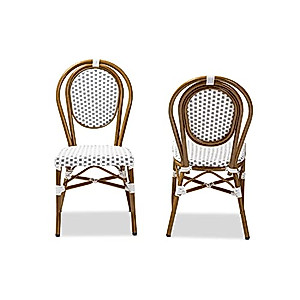 Baxton Studio Gauthier Classic French Indoor and Outdoor Grey and White Bamboo Style Stackable Bistro Dining Chair Set of 2