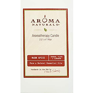 Aroma Naturals Holiday Orange, Clove and Cinnamon Essential Oil Scented Pillar Candle, Warm Spice, 2.5 inch x 4 inch