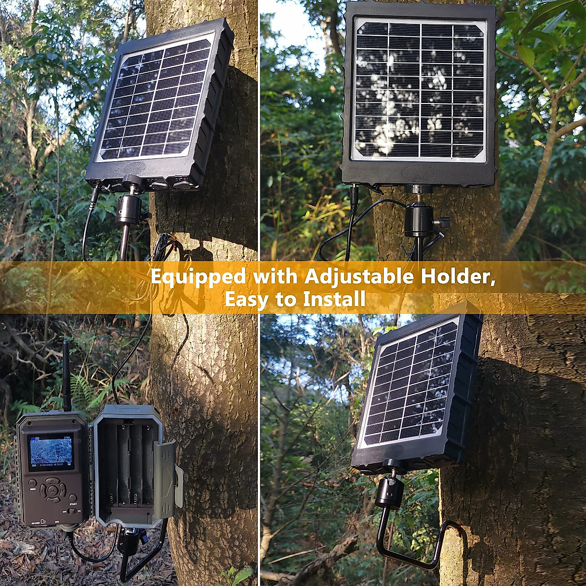 Folgtek Solar Charger for Trail & Game Camera Monocrystalline Solar Panel Kit 3W 8000mAh Output 12V/1A, 9V/1.5A, 6V/2A, Input 5V IP66 Waterproof Portable Outdoor Rechargeable Power Supply with Bracket