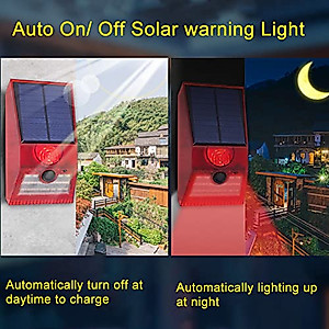 Aolyty Solar Warning Lights with 100DB Alarm Sound, 6 Modes Solar Motion Sensor Wall Light Waterproof Security Flashing Lamp for Home Garden Warehouse Pasture Farm Barn Factory Orchard (Red)