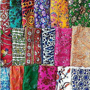Vintage Fabrics Crafts Saree Silk Remnants DIY Scraps Fabric Sari Fabric Material 50 Small Pieces Small Floral Pieces for Art and Craft Scrapbook Art Doll Junk Journal