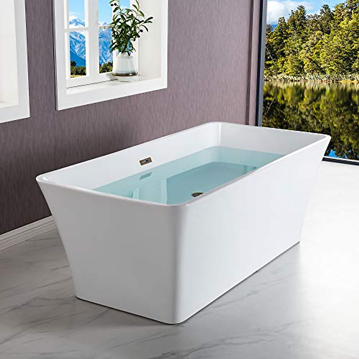 WOODBRIDGE 59"Freestanding White Acylic Soaking Bathtub with Drain Kit and Floor Mount Tub Filler in ORB,BTA1509 -ORB-Drain &O+F0010ORBVT
