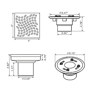 Brushed Gold Square Shower Drain with Flange 4x4, HIDROP 4 inch SUS 304 Stainless Steel Brass Gold Shower Floor Drain with Removable Hair Strainer