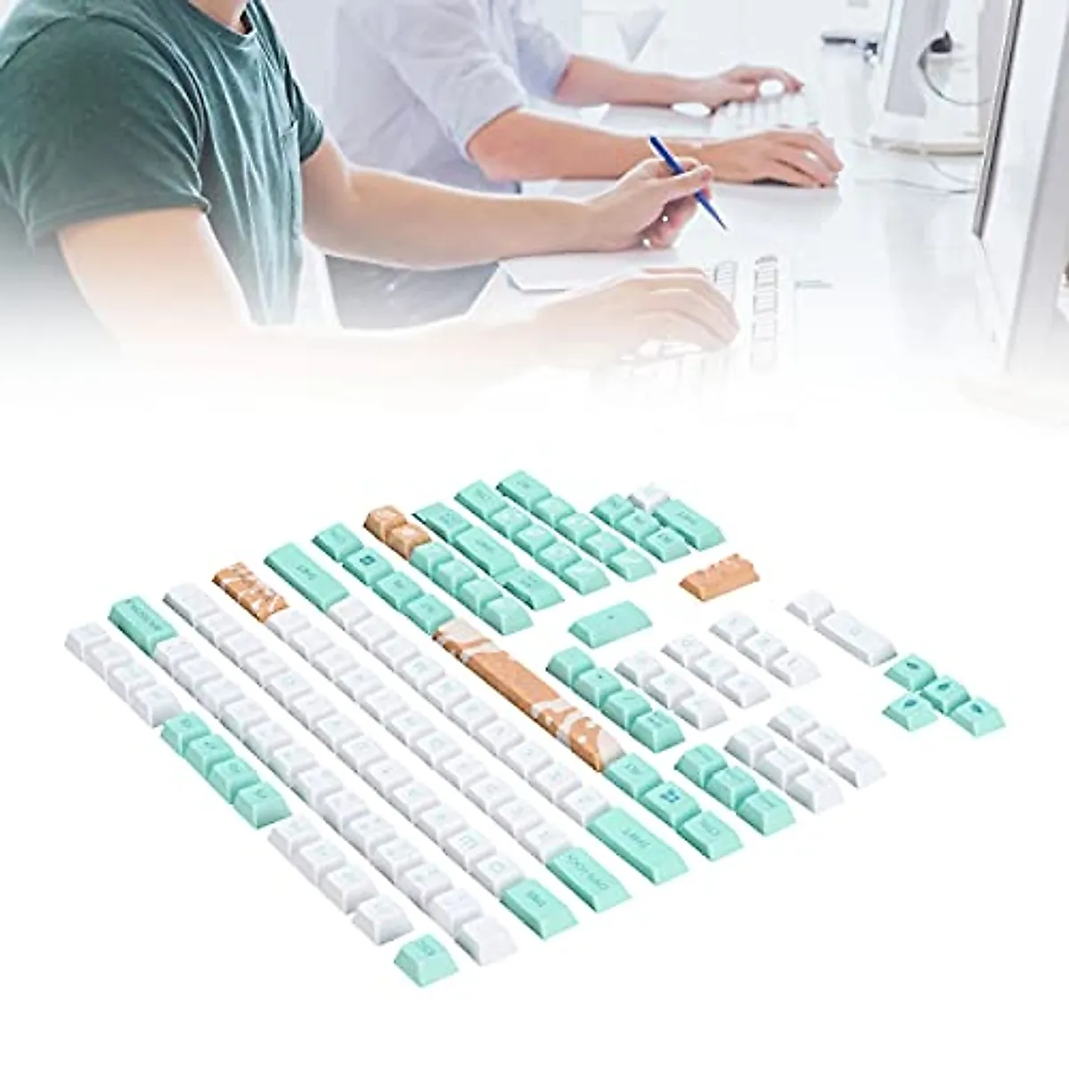 GOWENIC PBT Keycaps,128 Key English Style with Candy Pattern Elements, Ergonomic Design,with PBT Buttons, Oil‑Resistant PBT Materials,Abrasion Resistance,for Universal PC Gaming Keyboard