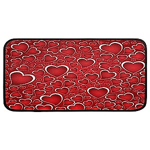 KOBLEN Valentines Day Red Hearts Kitchen Rugs Non Slip Washable Absorbent Kitchen Mats 20x39 inch Cushioned Anti Fatigue Kitchen Floor Mats for in Front of Sink
