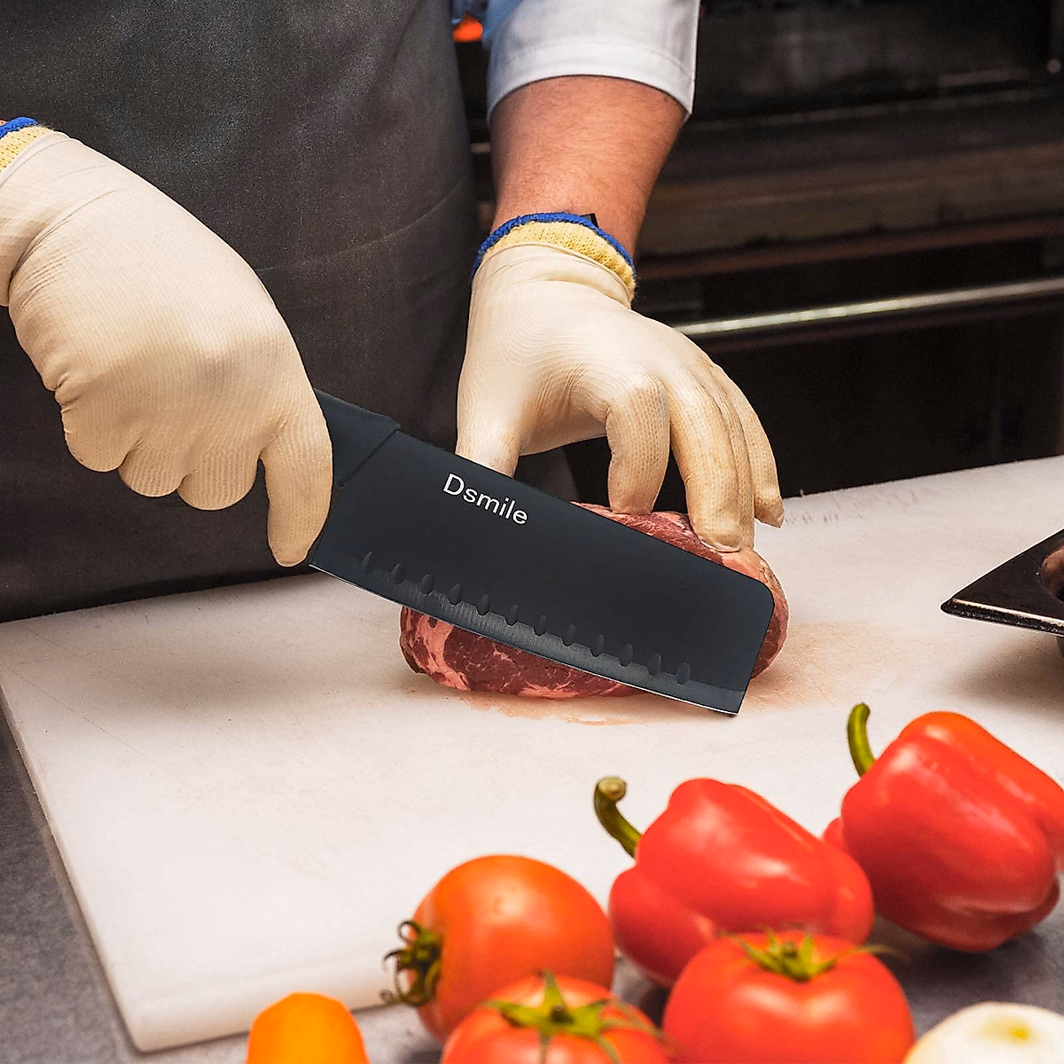 Dsmile 3 Pieces Stainless Steel Kitchen Knife Set (Chef Knife, Utility Knife, Paring Knife) with Clad Dimple and Knife Covers, For Chef Cooking Cutting