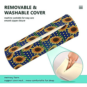 Vnurnrn Blue Floral Sunflowers Neck Support Pillow Round Neck Roll Bolster Cylinder Pillow Cervical Pillows Round Neck Pillow for Leg Knee Back Head Support for Work Men Women Bed