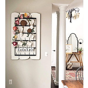 Wall Mounted Coffee Mug Rack - Large Rustic Black Iron Steel Kitchen Rack with 6 Rows - Storage for 27 Cups - Jar & Plate Holder - Vertical Display Organizer - Farmhouse Home Décor - Claimed Corner