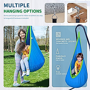 OUTREE Kids Pod Swing Seat Cotton Child Hammock Chair for Indoor and Outdoor use (Blue)