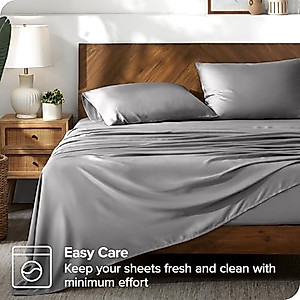 Bare Home Lyocell Tencel Sheet Set - Twin Size - 3 Piece Set - Derived from Eucalyptus - All-Season - Ultra Soft - Deep Pocket (Twin, Light Grey)