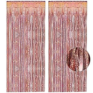 Rose Gold Tinsel Curtain Party Backdrop - GREATRIL Foil Fringe Curtain Streamers for Bachelorette Party Decorations Bride to Be Birthday Girls Streamers Party Decor 2 Packs (Glitter Rose Gold)