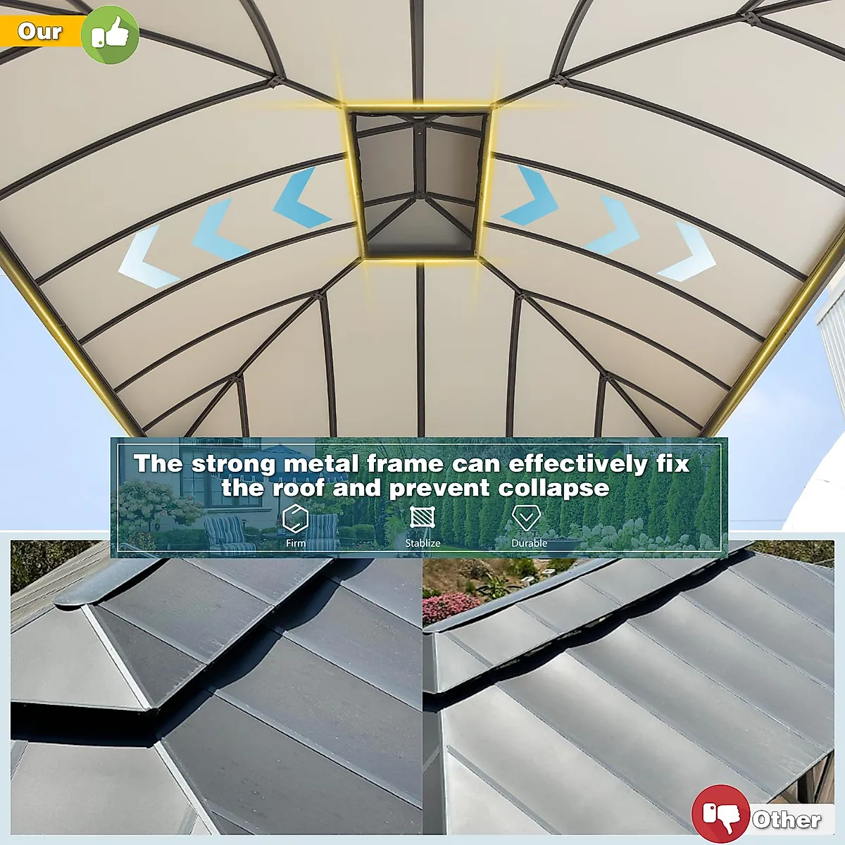 YOLENY 12'x14' Hardtop Gazebo, Permanent Outdoor Aluminum Patio Gazebo with Aluminum Composite Double Arc Roof for Patio Lawn and Garden, Curtains and Netting Included