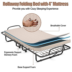 Giantex Folding Bed with 4" Mattress, Twin, Beige