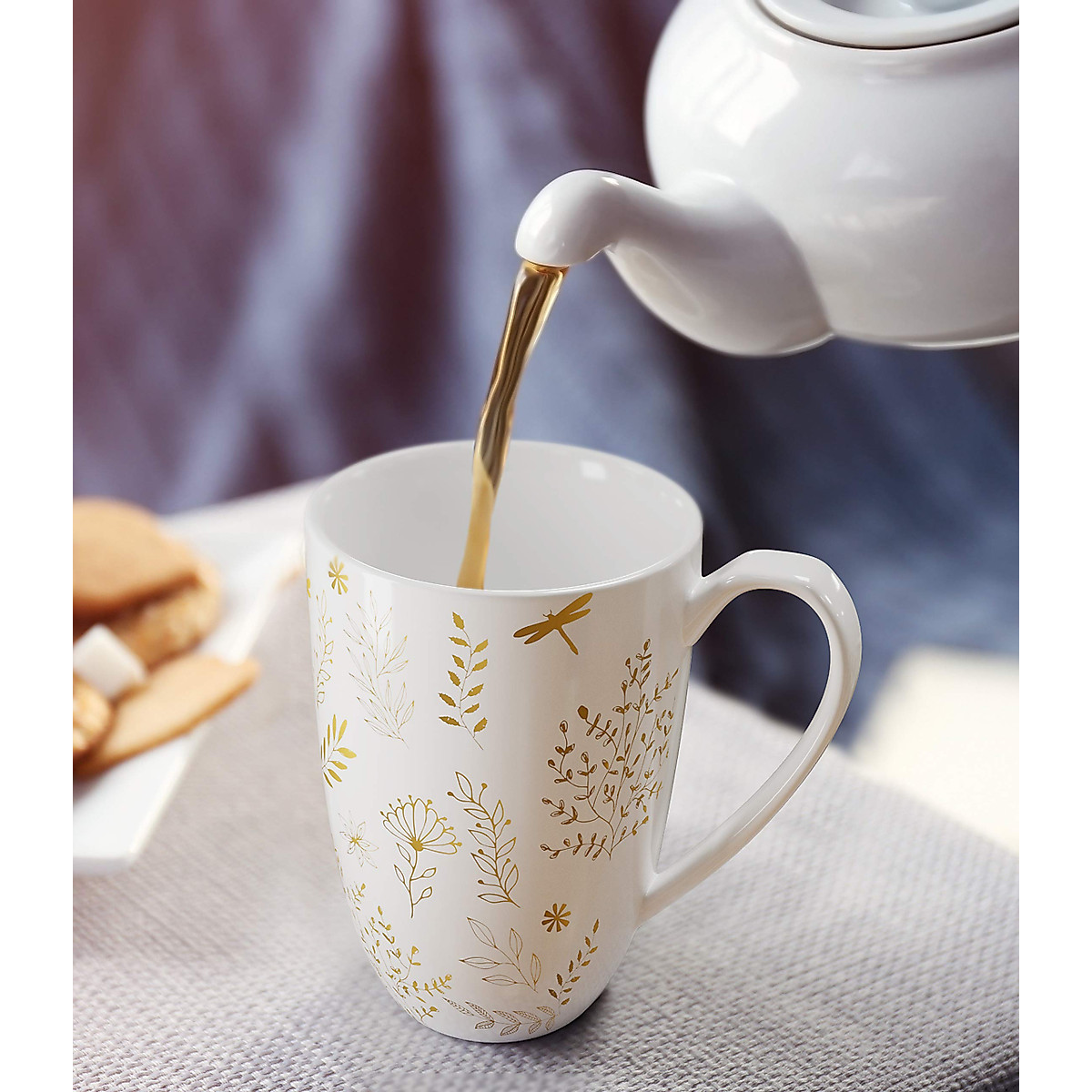 immaculife Tea Cup with Infuser and Lid Tea Mug with Lid - Teaware with Filter 16oz Halloween/Birthday Gift, Platinum Print