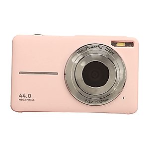 Pocket Digital Camera, 44MP 16X Zoom Autofocus Camera, Compact Portable Camera, 2.4 Inch IPS Display, Manually Focus for Travel, Wedding Ceremonies (Pink)