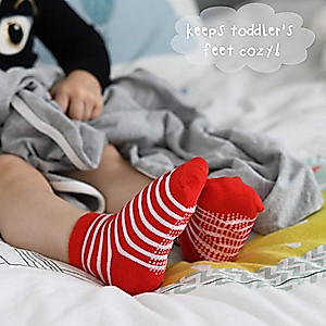 Debra Weitzner 12 Pairs Non-Slip Toddler Socks With Grips for Baby Boys and Girls Anti-Slip Crew Socks for Infant's Kids