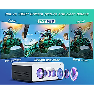 TMY Projector with WiFi and Bluetooth, Native 1080P 5G WiFi Outdoor Projector with 100" screen, 4K Supported Portable Projector, Compatible with iOS/Android/PC/TV Stick/HDMI/AV/USB, Indoor Outdoor Use