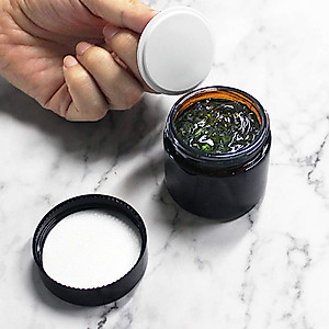 BPFY 24 Pack 2 oz Round Amber Glass Cosmetic Jars with Inner Liners and Black Lids, Travel Jars, Refillable Containers for Makeup, Cream, Lotion, Sugar Scrubs, Eye Shadow, Slime, Paint, Jewelry