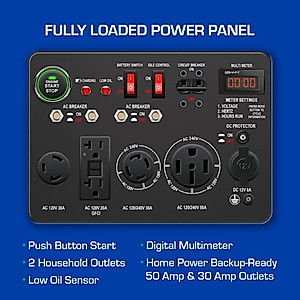 DuroMax XP13000EH Dual Fuel Portable Generator 13000 Watt Gas or Propane Powered Electric Start-Home Back Up, Blue/Gray