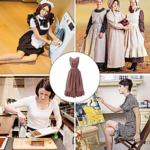 CR ROLECOS White Vintage Maid Ruffle Apron for Women Colonial Pioneer Peasant Apron Pinafore Adjustable Kitchen Gift (Medium, Dry rose)