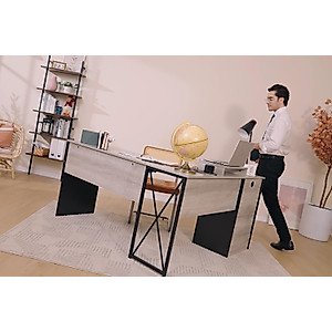 Bestier Lift Top L Shaped Desk with File Drawer, 55'' x 55'' Office Desk with Reversible Storage Drawers and Computer Monitor Stand (Retro Grey Oak Light)