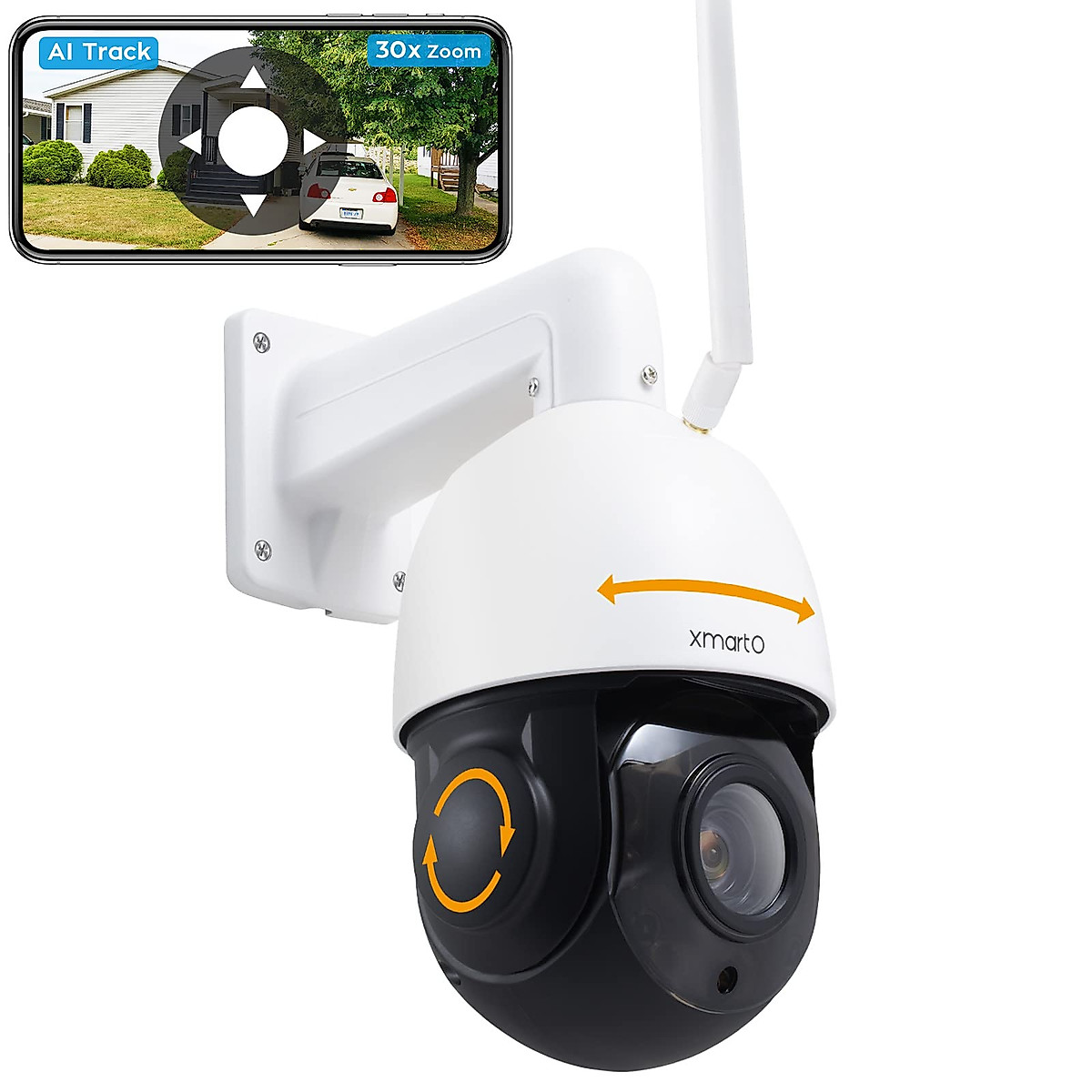 xmartO [Auto Track & 240x Zoom] Unicorn PRO 2K HD Wireless Security Camera Outdoor Pan/Tilt/Zoom (Auto Zoom, Enhanced 2-Way Audio,Smart 720lm Flood Lights & 260ft IR Night Vision, 2.4G WiFi