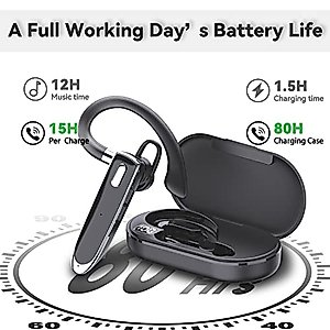 EUQQ Bluetooth Earpiece for Cellphone, Bluetooth V5.1 Headset Wireless Headphone with Noise Canceling Microphone for Office Driving,Hands-Free Earphones Compatible with Android/iOS (Zeus-Case)