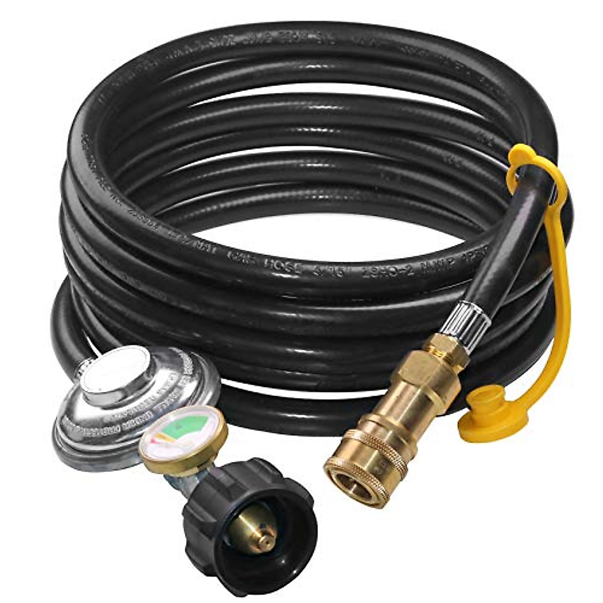 DOZYANT 12ft Propane Hose Regulator with Tank Gauge for Mr Heater F271803 Big Buddy Heater - 3/8 inch Female Quick Connect x QCC1 Propane Tank Connection, Quick Connect for Radiant Cabinet